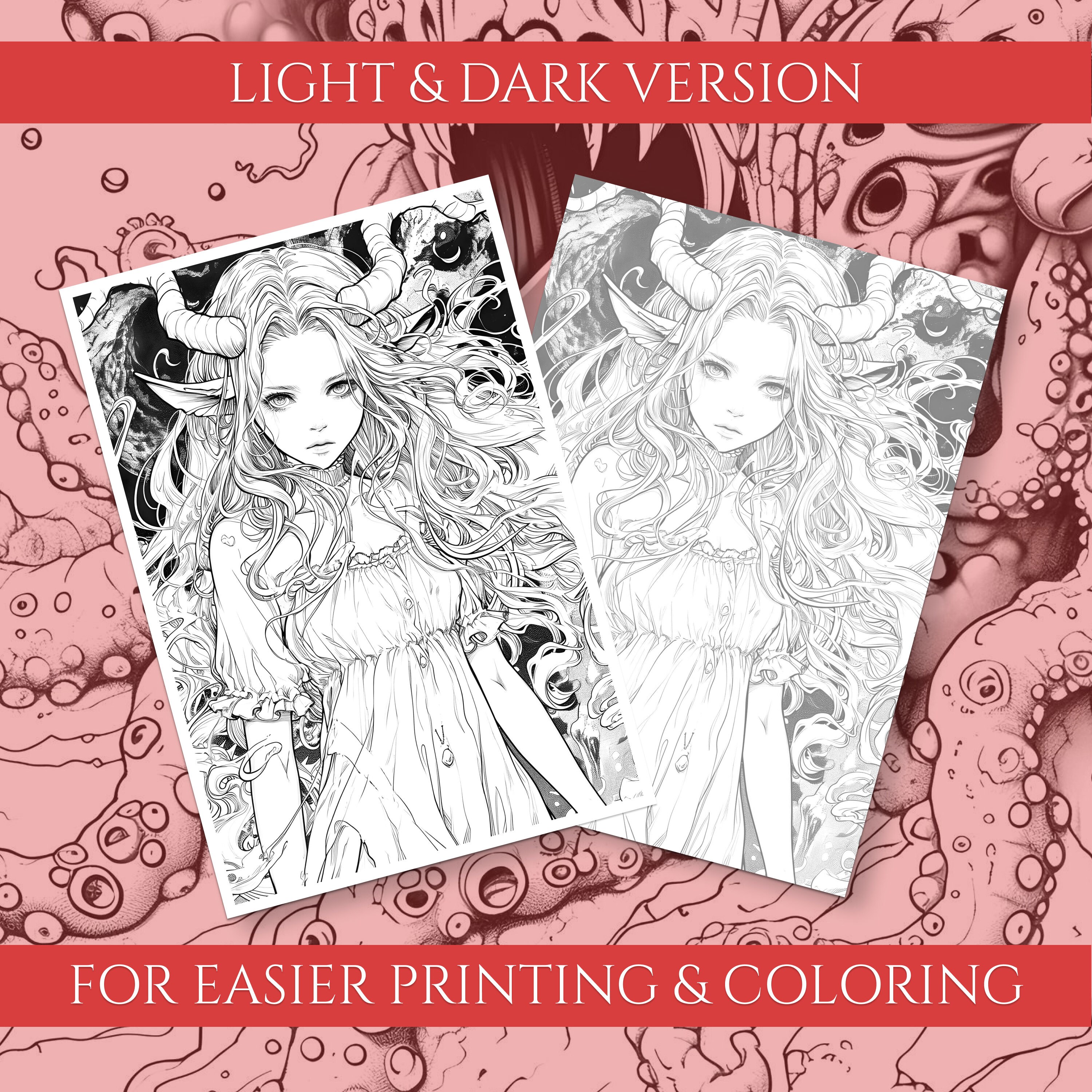 40 Anime Coloring Pages With Demons for Adults Printable Book Art ...