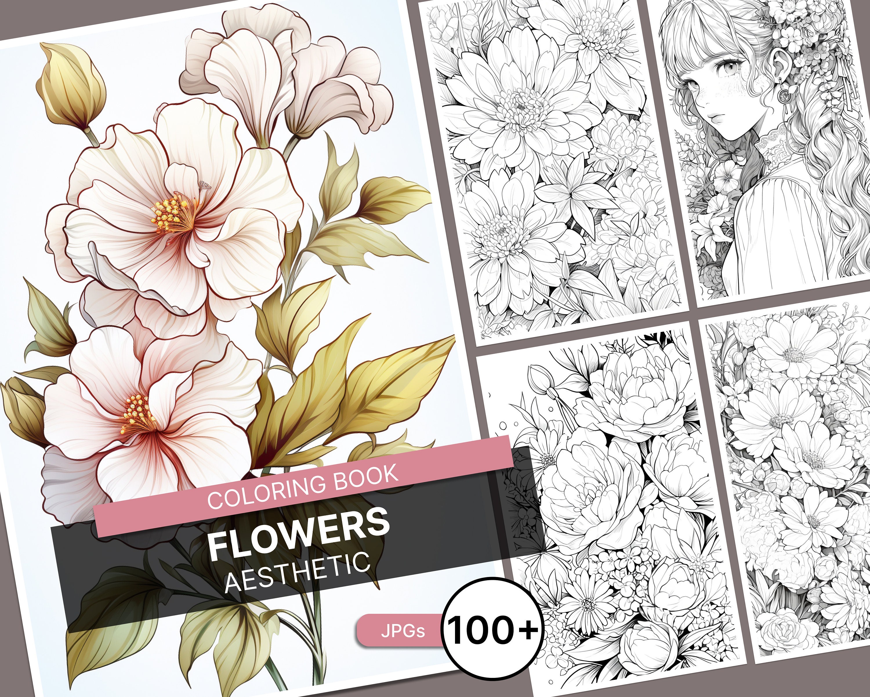 100 Flowers Coloring Pages for Adults Printable Book Art - Etsy