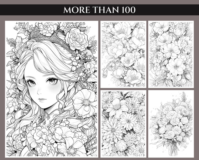 100+ Flowers Coloring Pages for Adults Printable Book Art, Coloring ...