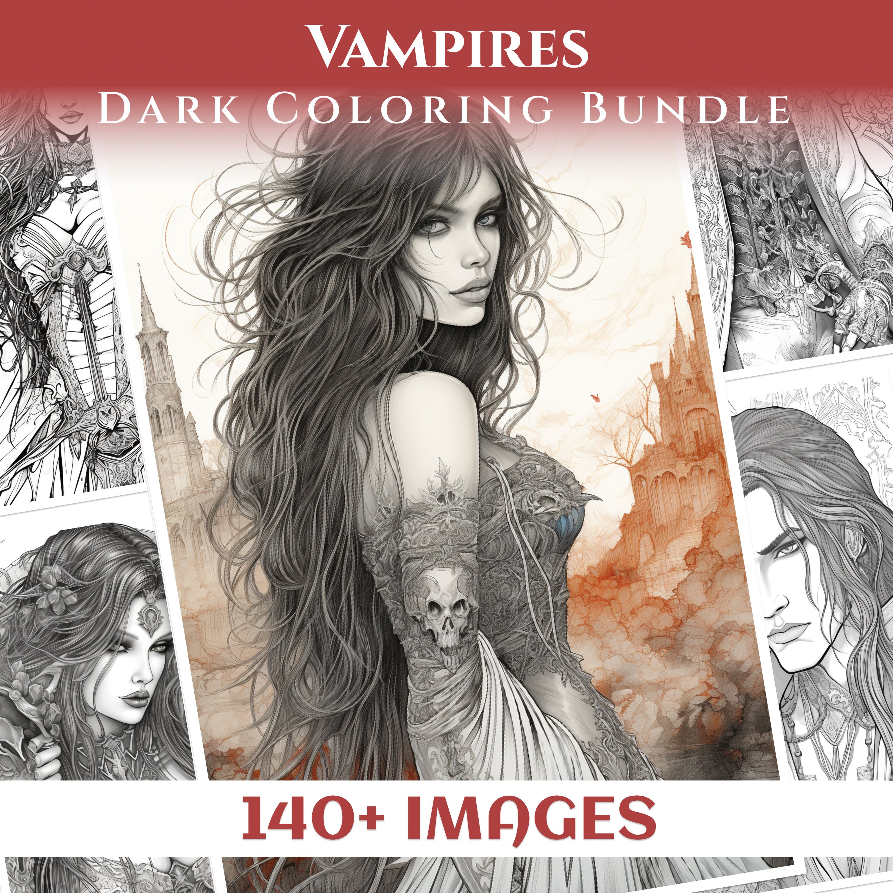 140 Coloring Pages of Vampires for Adults Printable Book Dark Fantasy ...