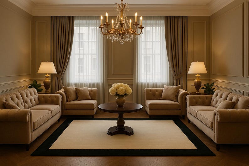 Modern Minimalist Black Border Rug • Cream Area Carpet • Custom Size ...