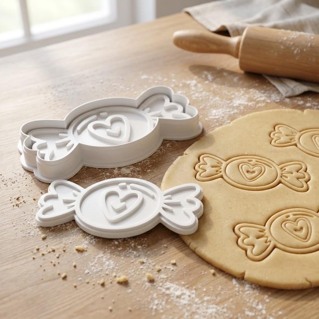 Candy in Wrapper With Heart Cookie Cutter & Stamp Set, 3 Sizes Sweet ...