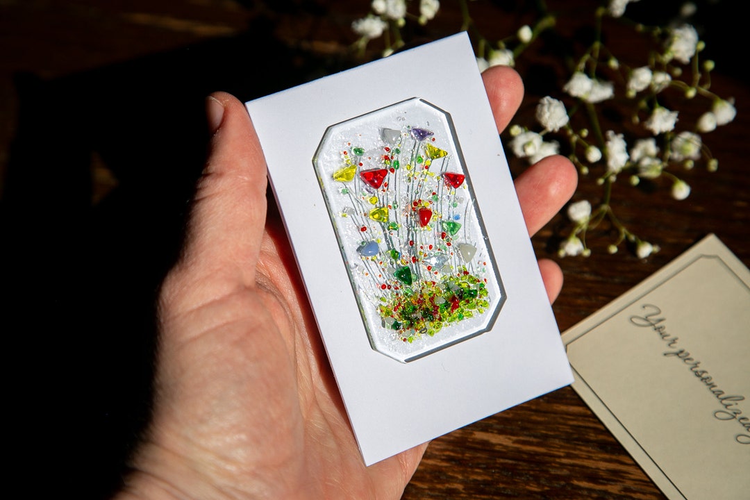 Fused Glass Floral Card: Handmade Art Card for Special Occasions - Etsy