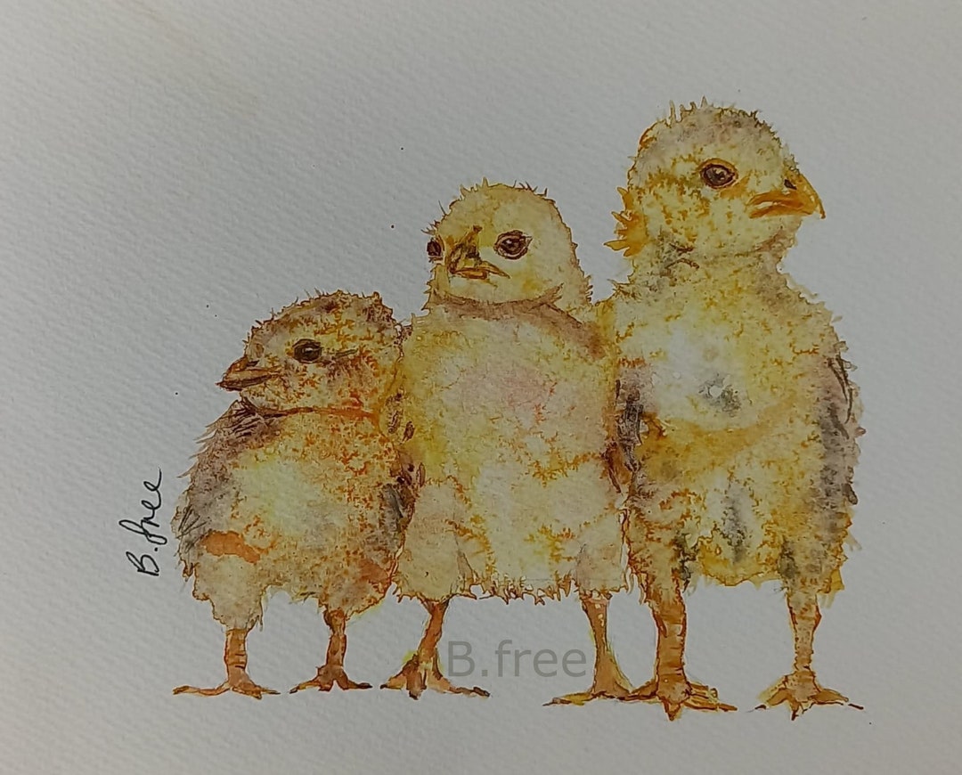 Chickens Painting Watercolor Art. Printable.instant Download " 3 Chicks ...