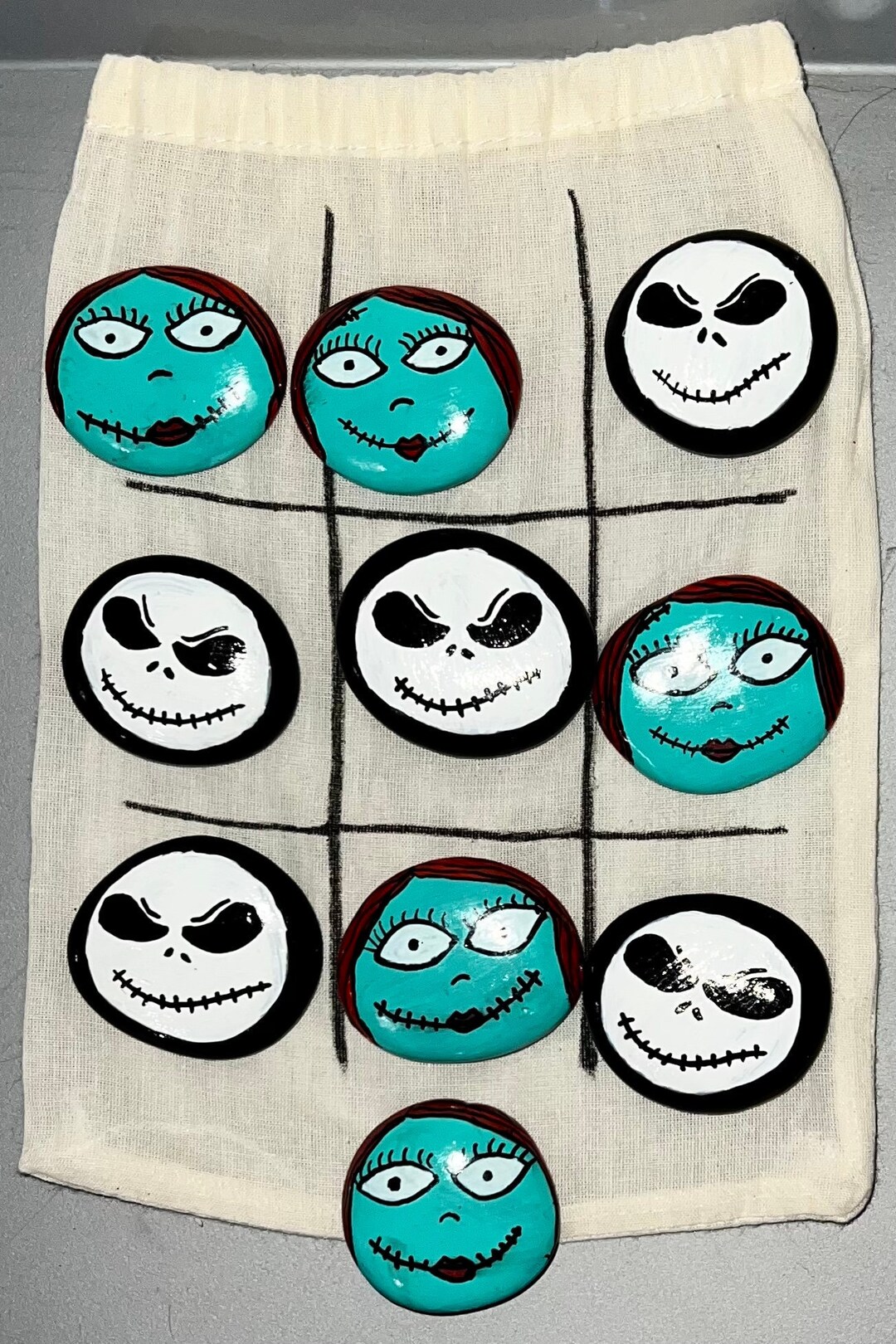 Jack and Sally Handpainted Tic Tac Toe (on the Go) - Etsy