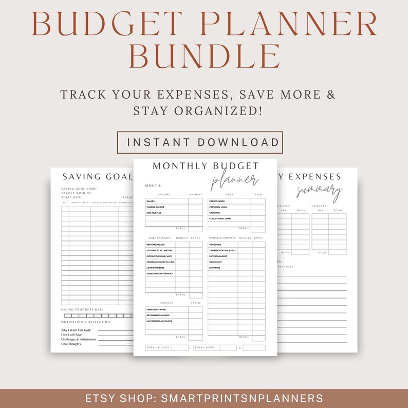 Printable Budget Planner Bundle | Monthly Budget, Weekly Expense ...