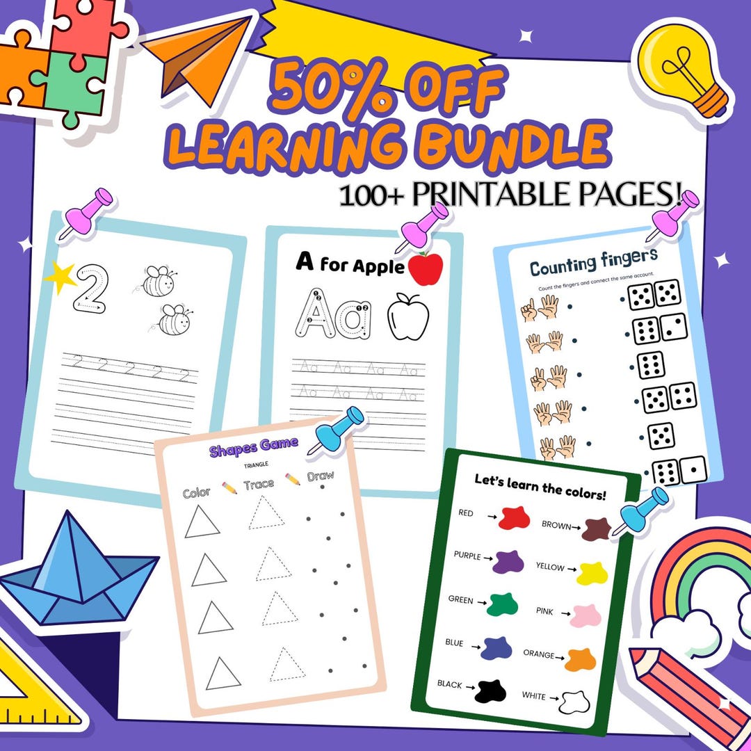 Kids Learning Worksheets Bundle| ABC and 123 Tracing, Kindergarten Math ...