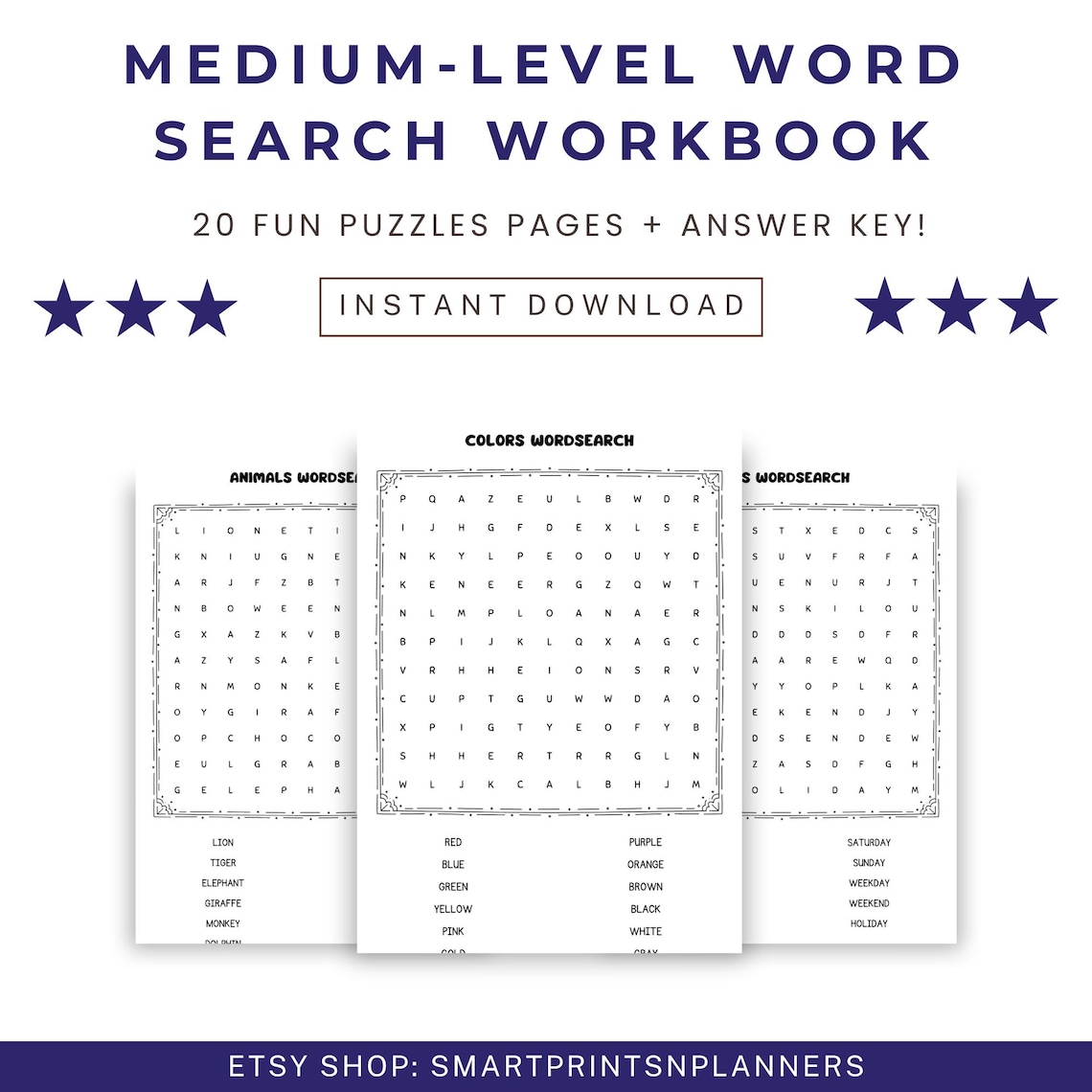 20 Fun Word Search Puzzles for Kids | Medium Level + Answer Key ...