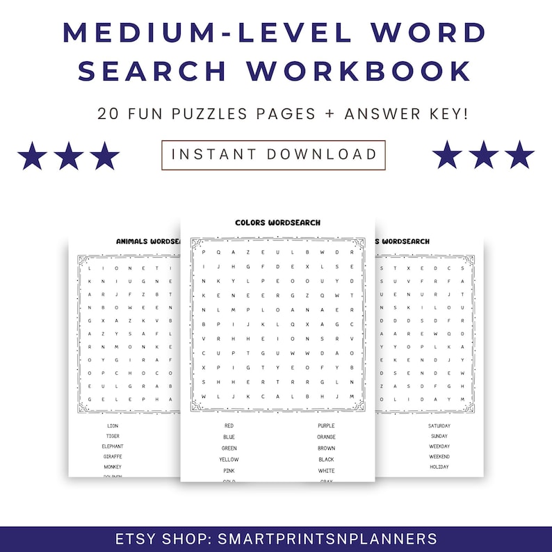20 Fun Word Search Puzzles for Kids | Medium Level + Answer Key ...