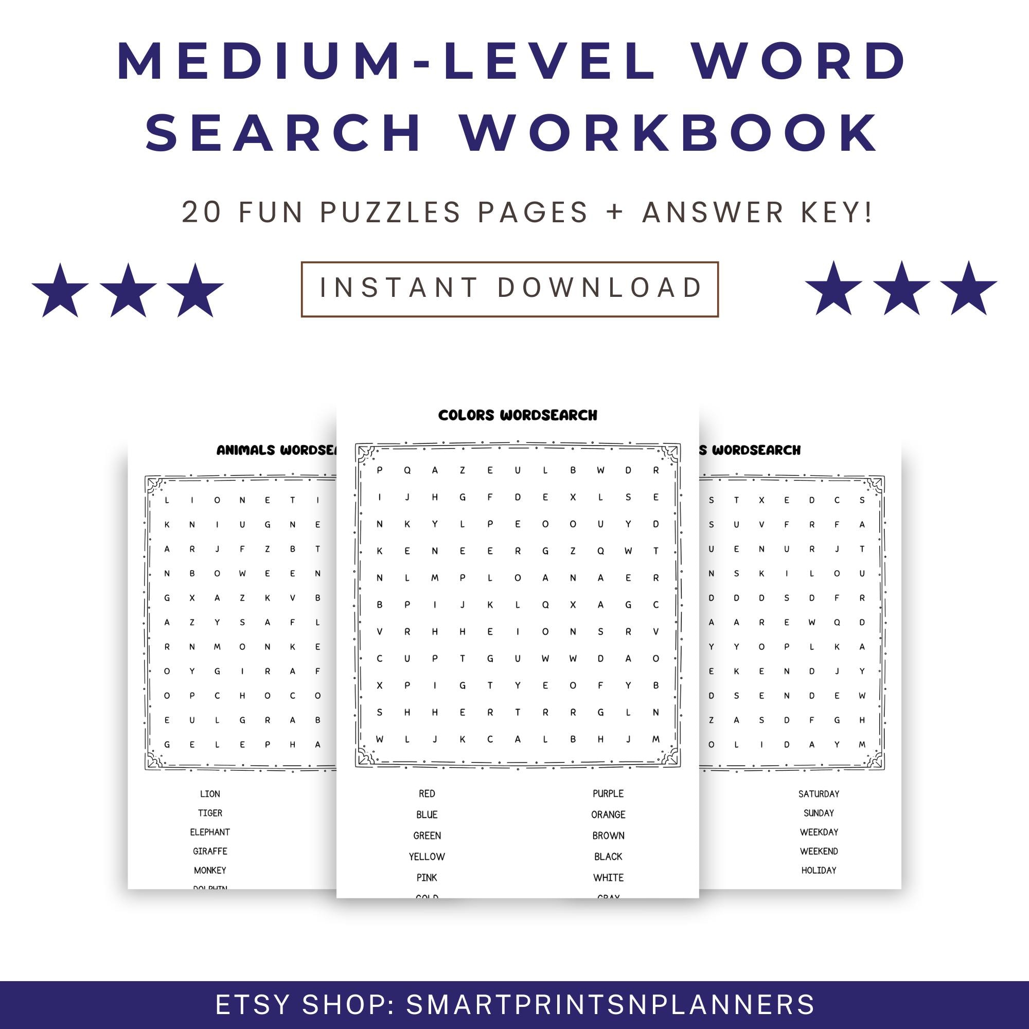 20 Fun Word Search Puzzles for Kids | Medium Level + Answer Key ...
