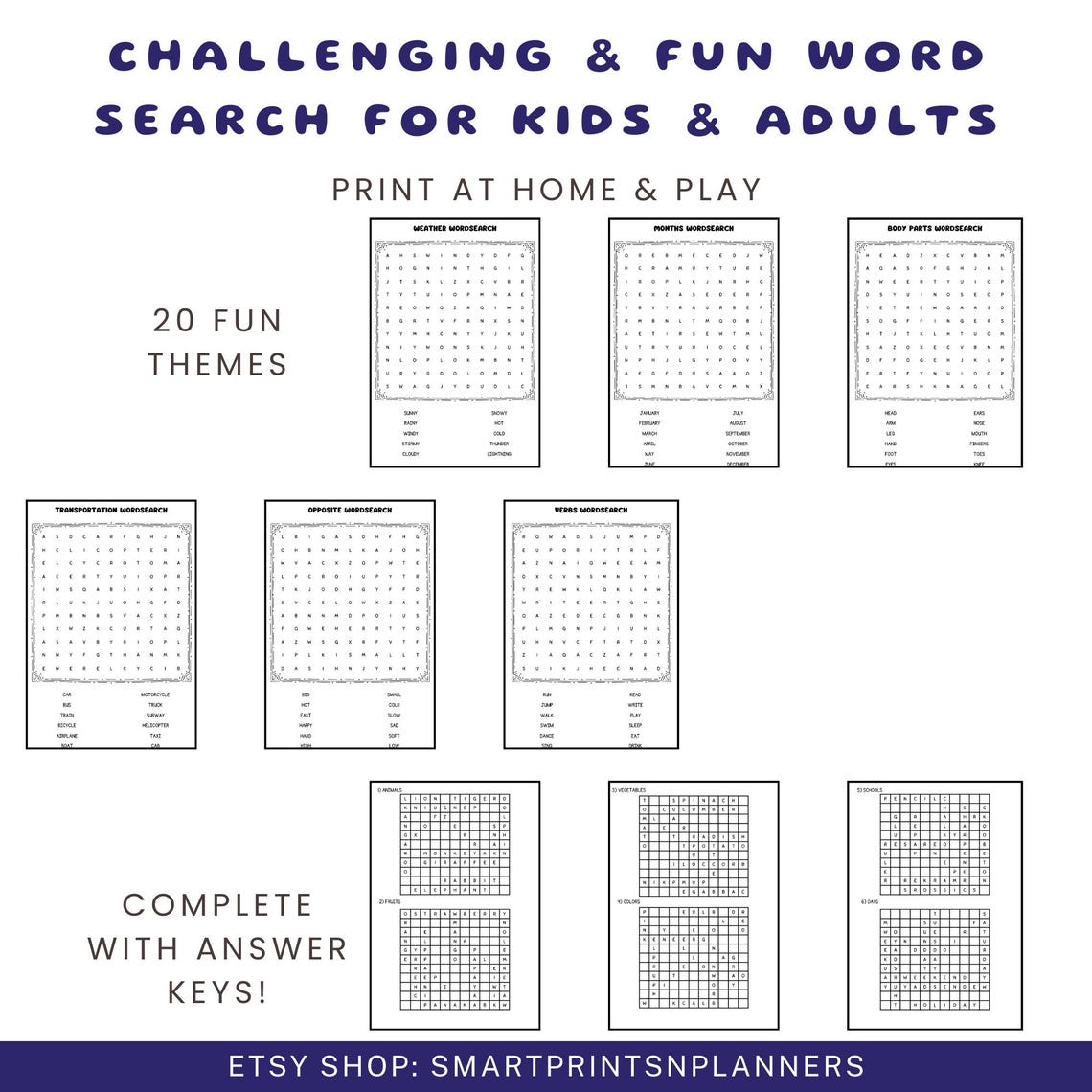 20 Fun Word Search Puzzles for Kids | Medium Level + Answer Key ...