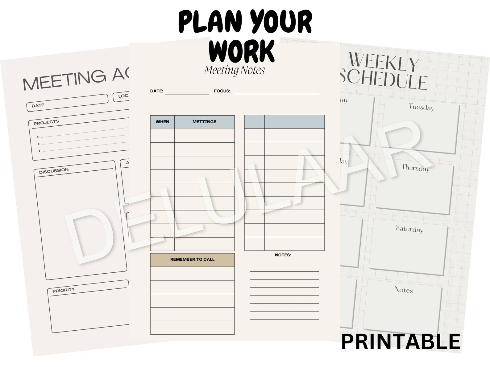 Meeting Schedule Templates, Work Schedule Templates, Work Planners ...