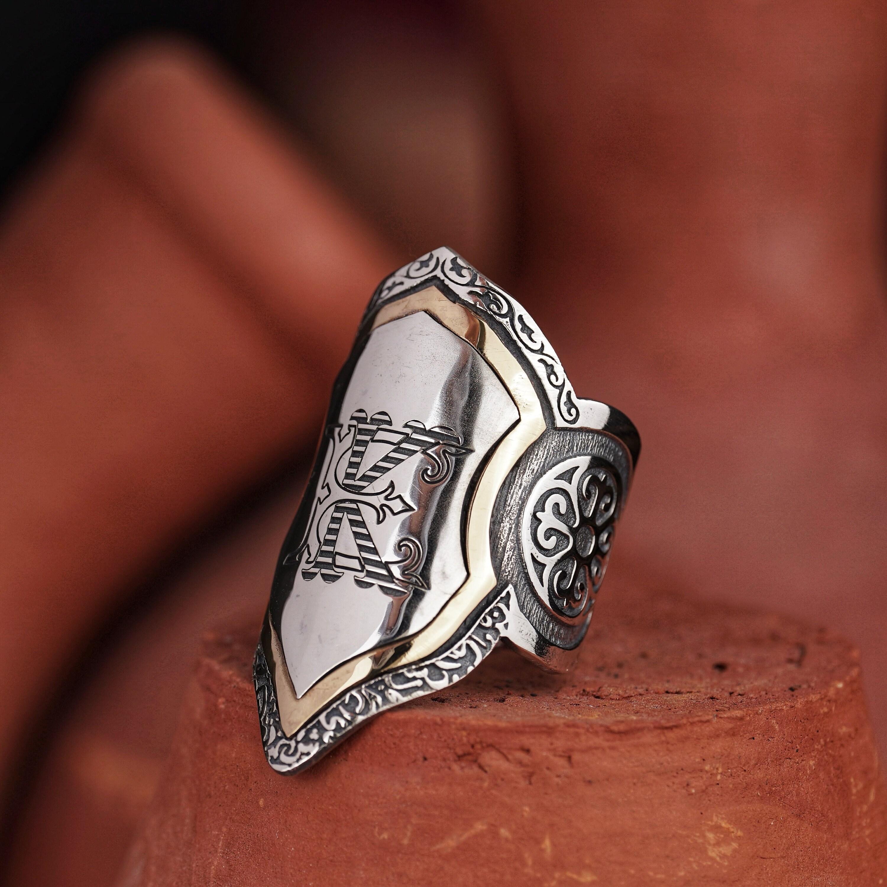 Custom Monogram Silver Thumb Ring, Personalized Archery Band ...