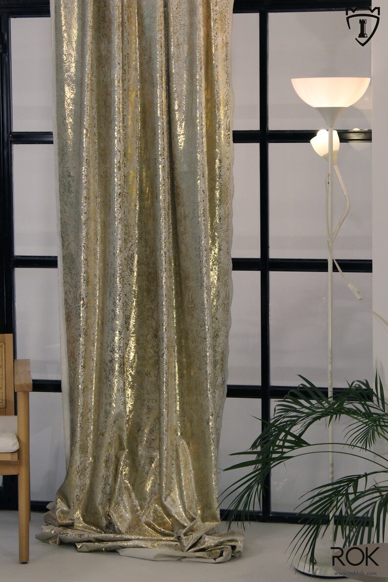 Beige Velvet Curtains, Gold Print Velvet Curtains, Custom Window ...