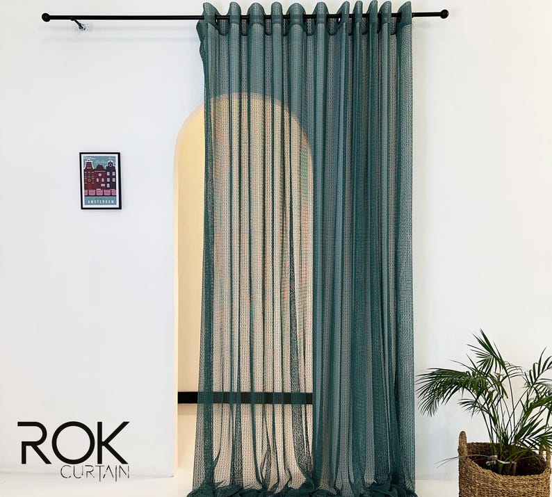 Pleated Knit Sheer Voile Curtains, Art Deco Linen Look Panels, Custom ...