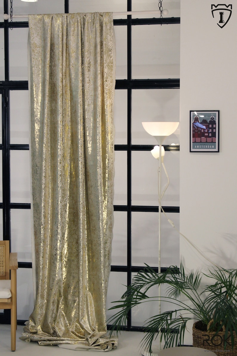 Beige Velvet Curtains, Gold Print Velvet Curtains, Custom Window ...
