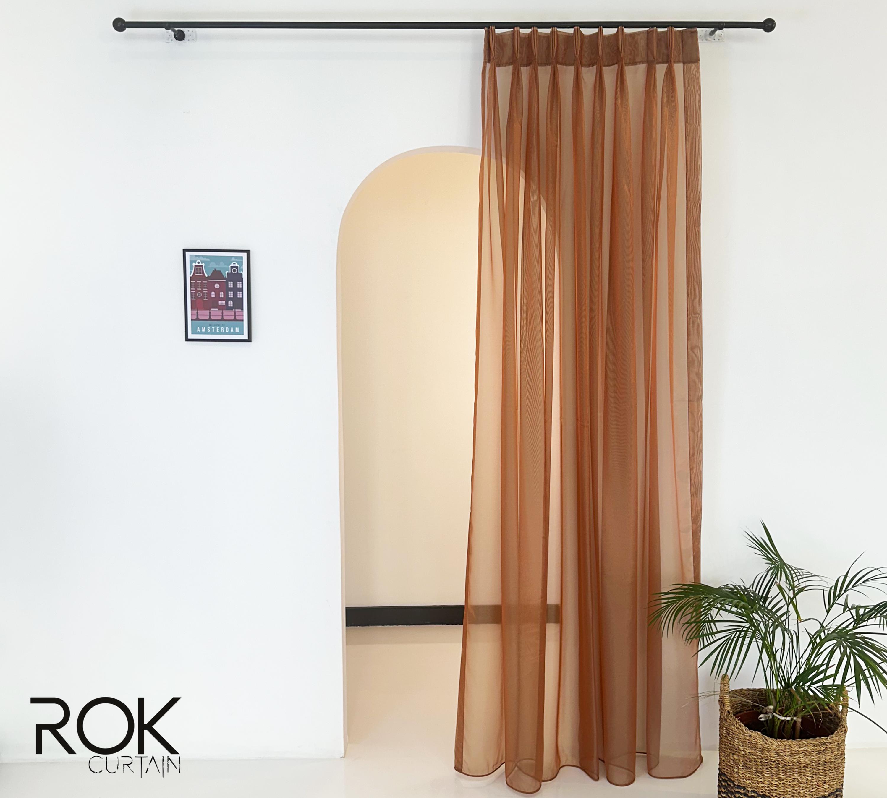 Pleated Copper Sheer Voile Curtains, Shiny Linen Look Drapes, Custom ...
