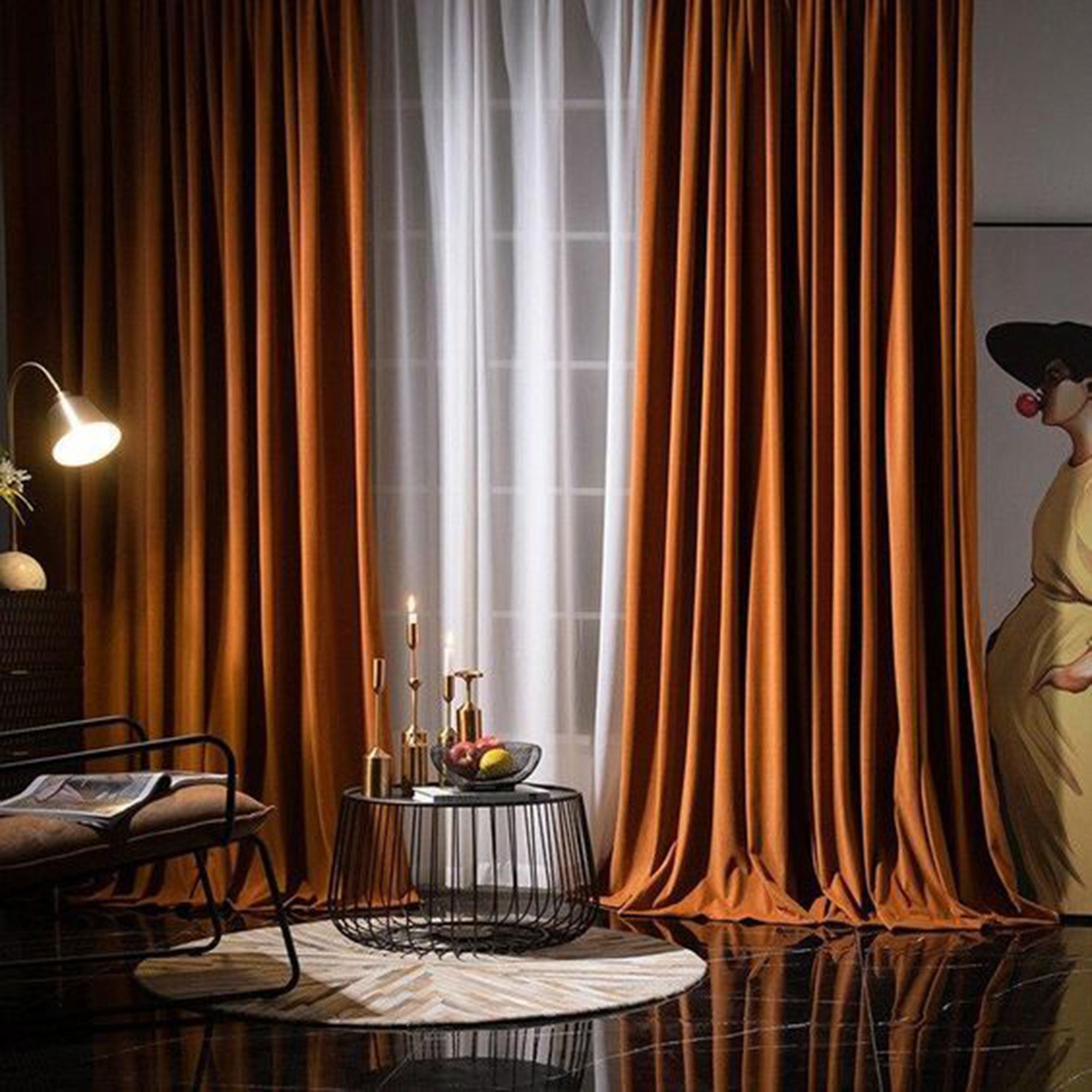 Pinch Pleat Orange Thermal Velvet Curtain, 35 Color Options, Custom ...