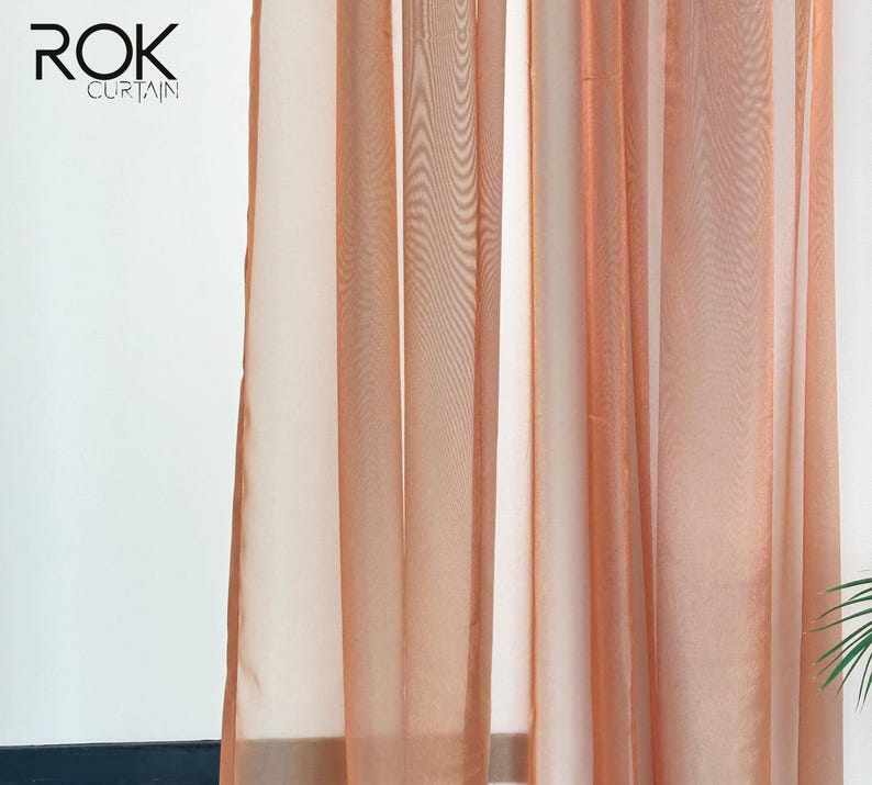 Pleated Copper Sheer Voile Curtains, Shiny Linen Look Drapes, Custom ...