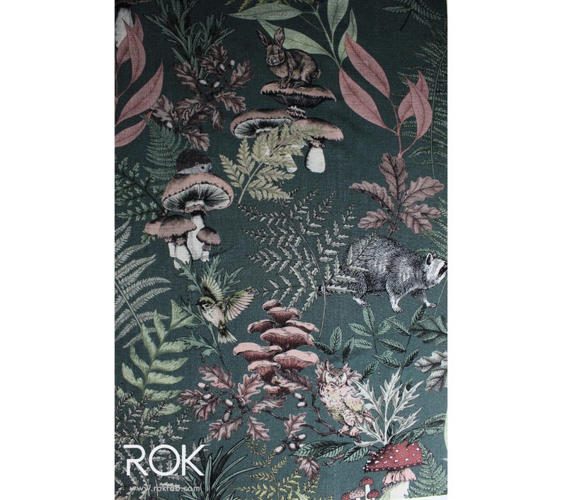 Forest Print Curtains, Nature Inspired Design on Natural Fabric ...
