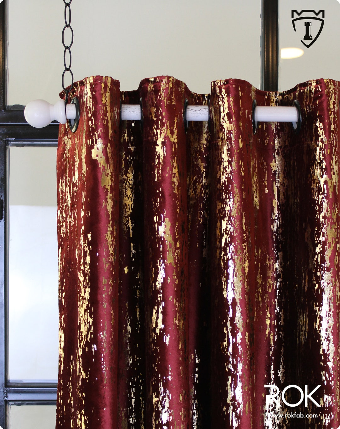 Red Velvet Curtainsgold Print Velvet Curtains Custom Window - Etsy