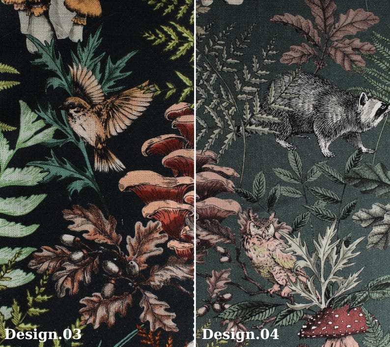 Forest Print Curtains, Nature Inspired Design on Natural Fabric ...