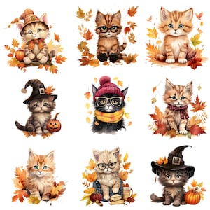 Fall Kittens Clipart, Autumn Cat Clip Art, Composite Elements Png, Fall ...