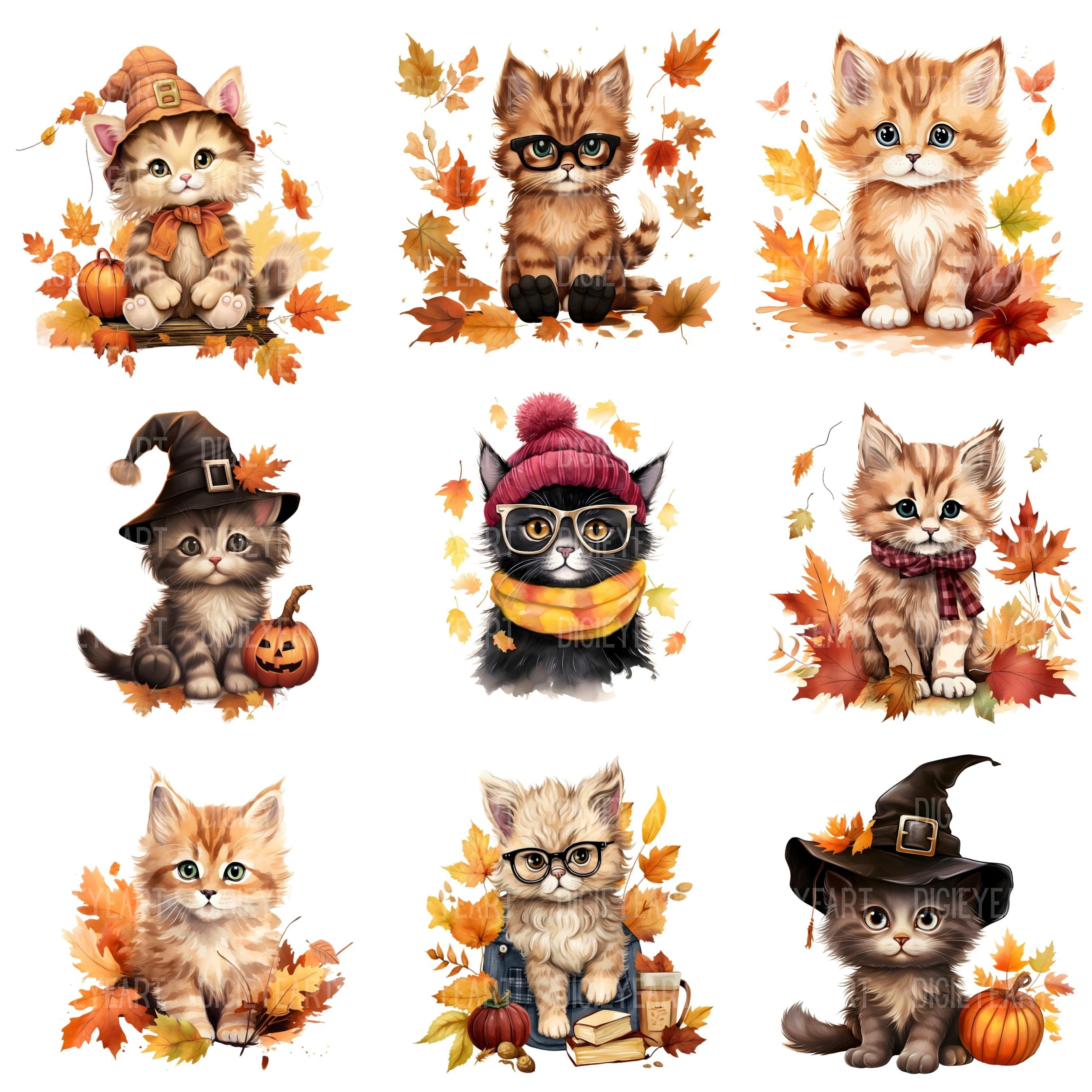 Fall Kittens Clipart Autumn Cat Clip Art Composite Elements - Etsy