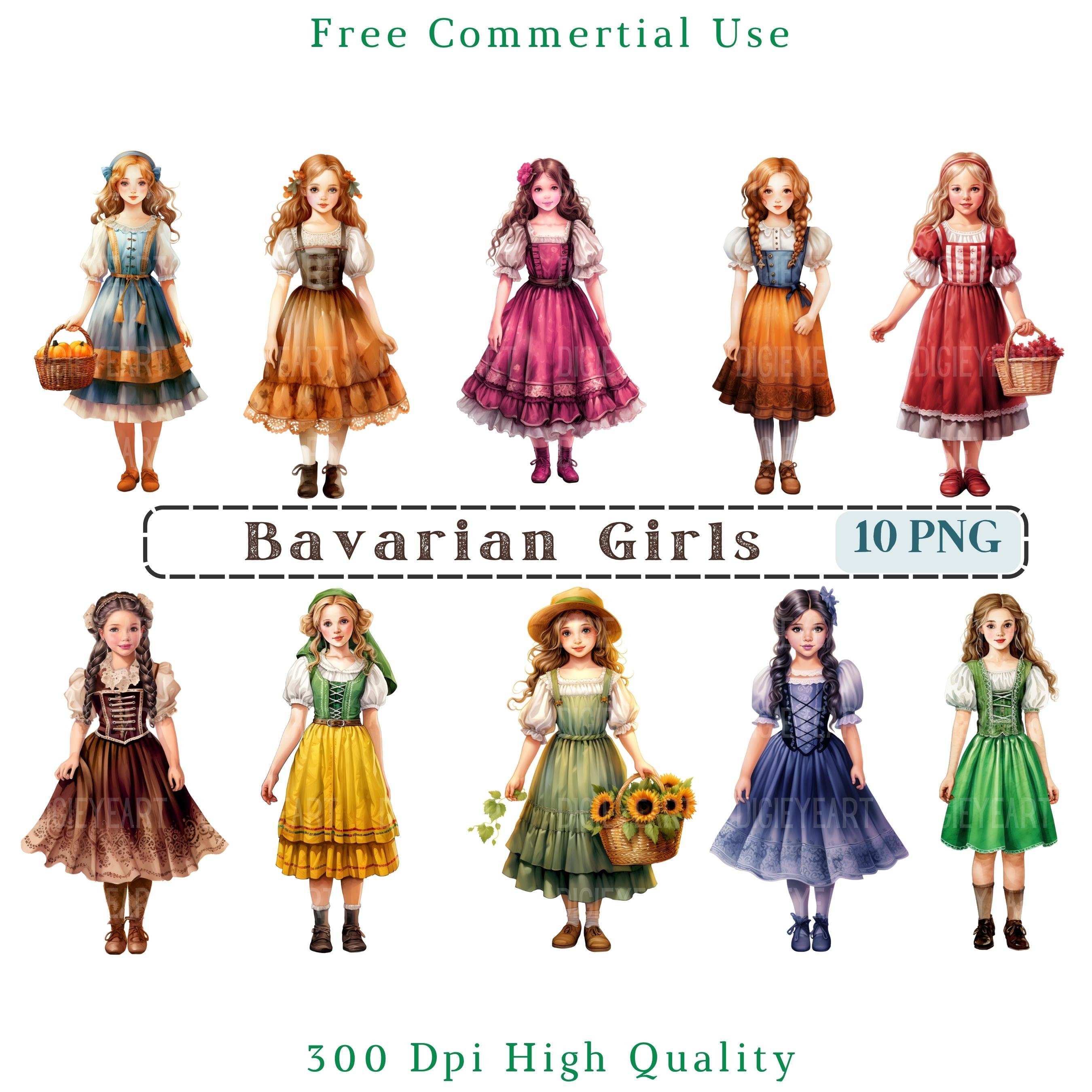 Watercolor Bavarian Girl Clipart, German Girl Clip Art, Bavarian Girls ...