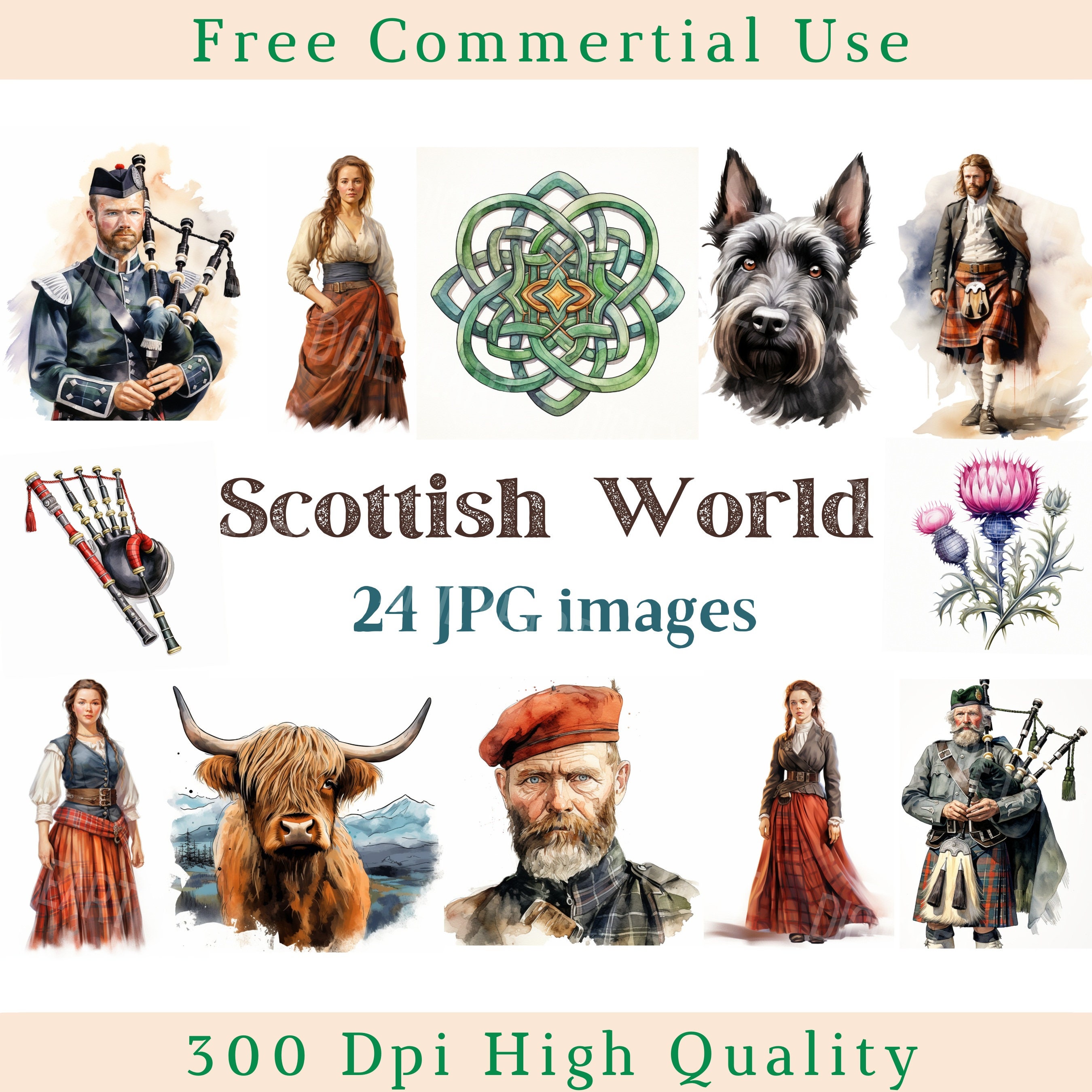 Watercolor Scottish Clipart, Scotland Clip Art, Kilt Jpg, Highland ...
