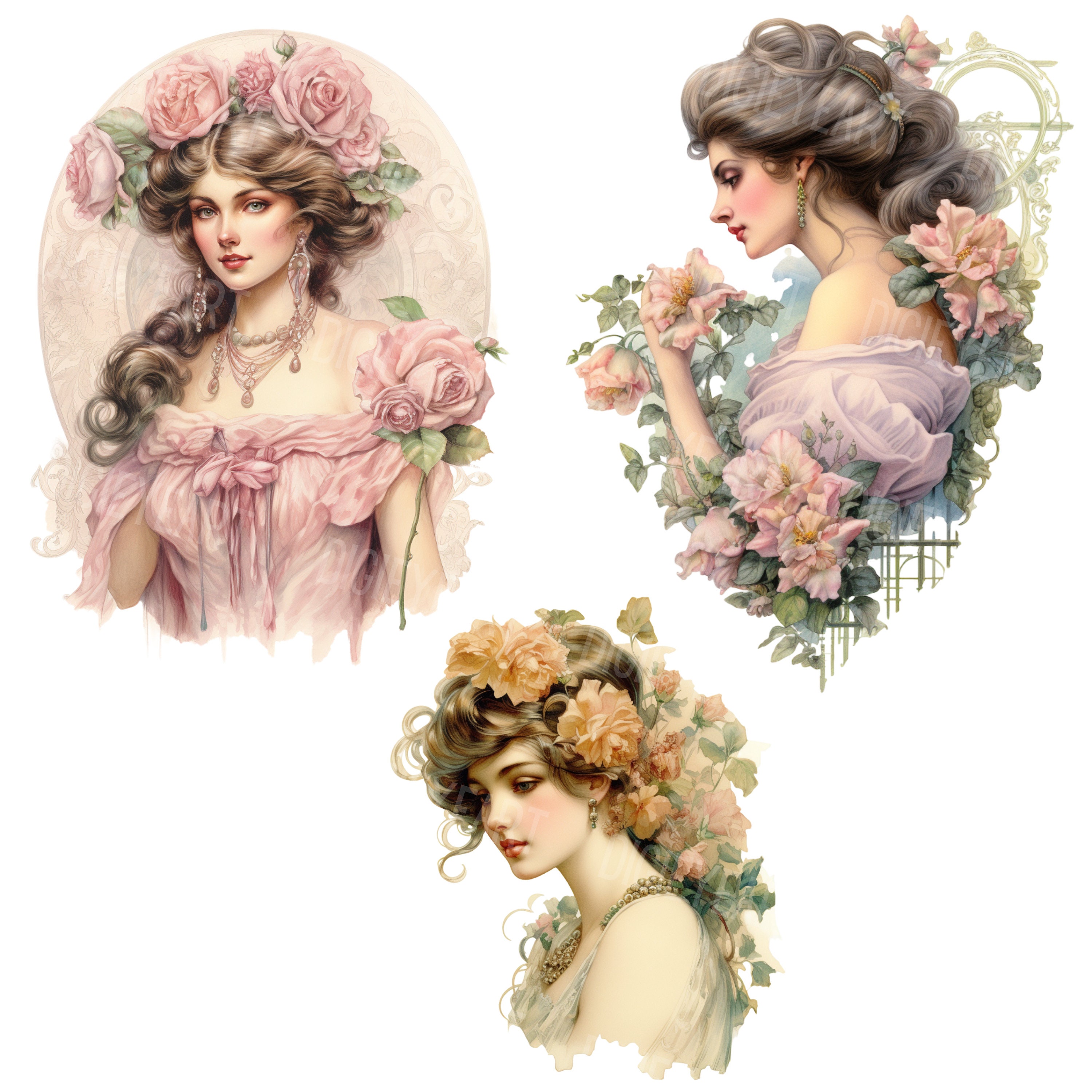 Watercolor Vintage Girls Clipart Girls Clip Art Ladies Png - Etsy