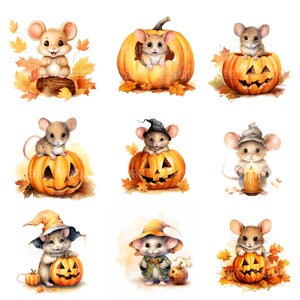 Watercolor Fall Mouse Clipart, Autumn Mouse Clip Art, Pumpkin Mouse Jpg ...