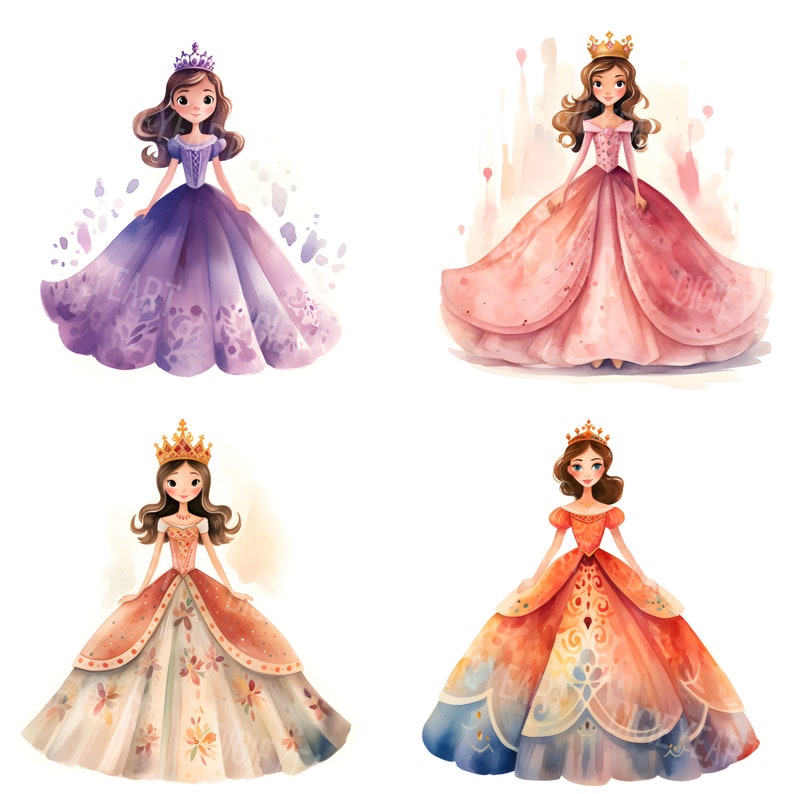 Watercolor Princess Clipart Princess Clip Art Cute Ladies - Etsy