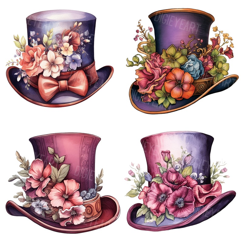 Watercolor Vintage Top Hat Clipart Top Hat Clip Art Cylinder - Etsy