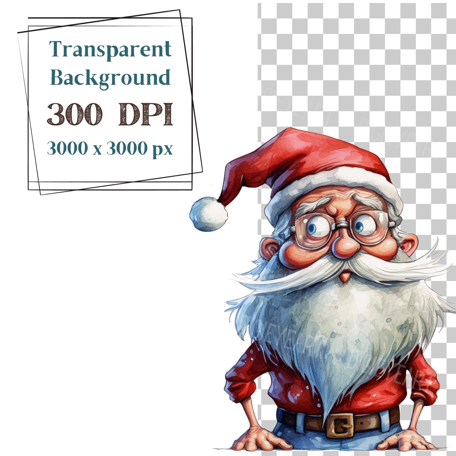 Quirky Santa Clipart, Christmas Santa CU Clip Art, Santa Graphics PNG ...