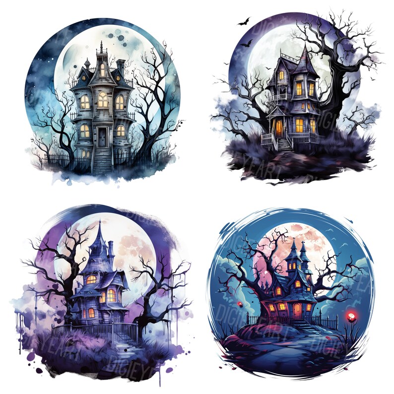 Haunted House Clipart Halloween Clip Art Spooky Jpg Fantasy - Etsy