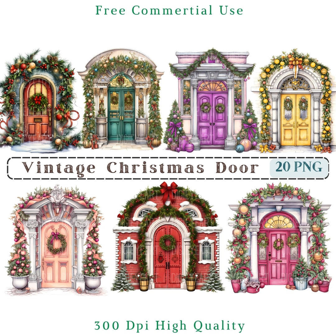 Vintage Christmas Door Clipart, Winter Victorian Door Clip Art, Retro ...