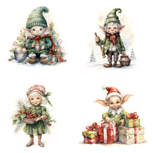 Vintage Christmas Elf Clipart, Watercolor Elf Clip Art, Vintage Elves ...