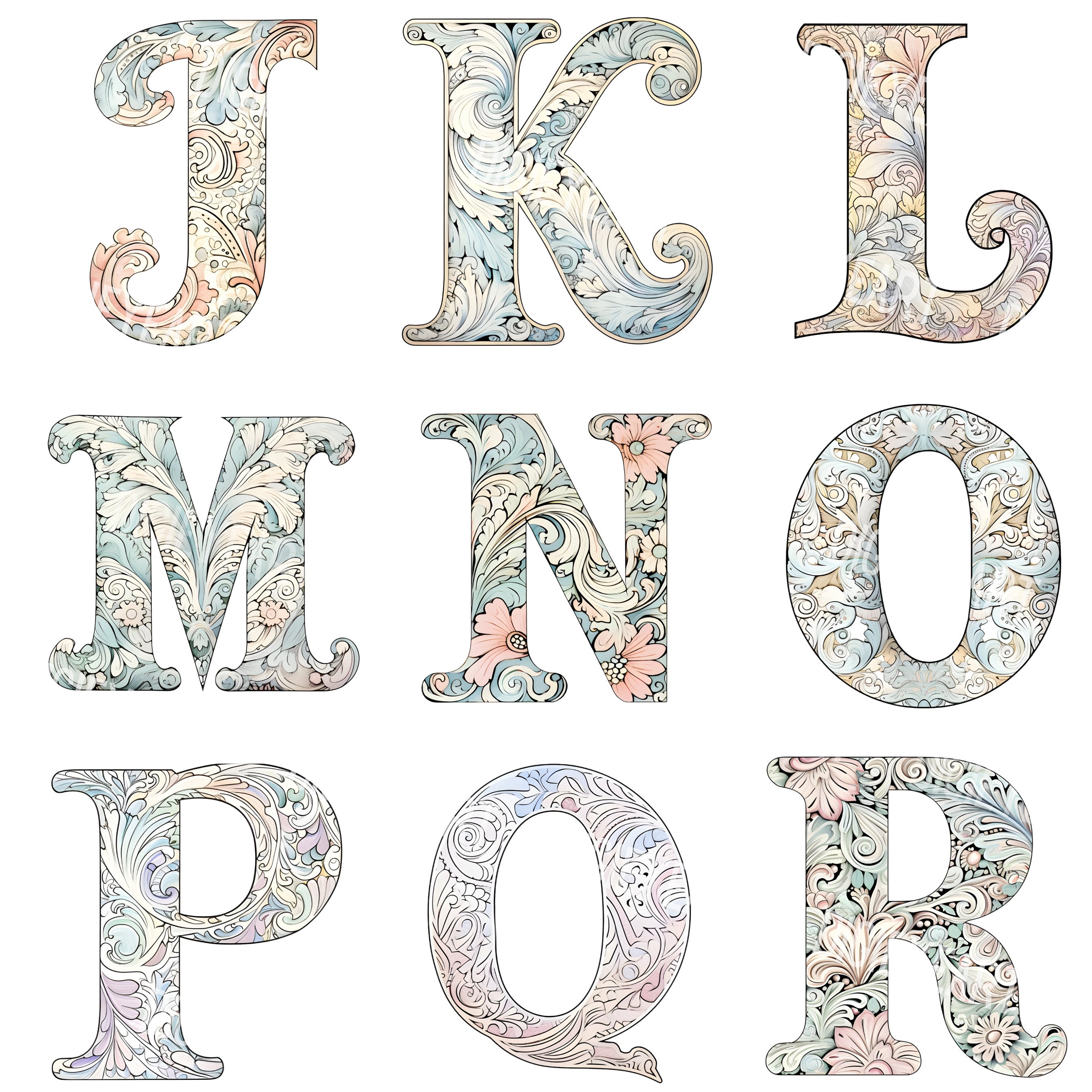 Pastel Rococo Alphabet Clipart Letters Clip Art Initials - Etsy Australia