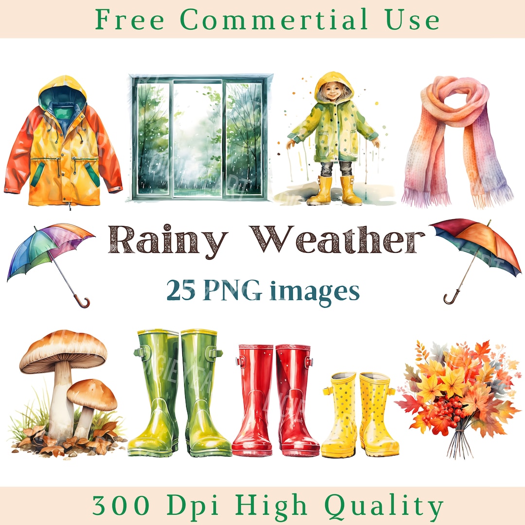 Rainy Weather Clipart, Fall Rain Clip Art Png, Rubber Boots Image ...