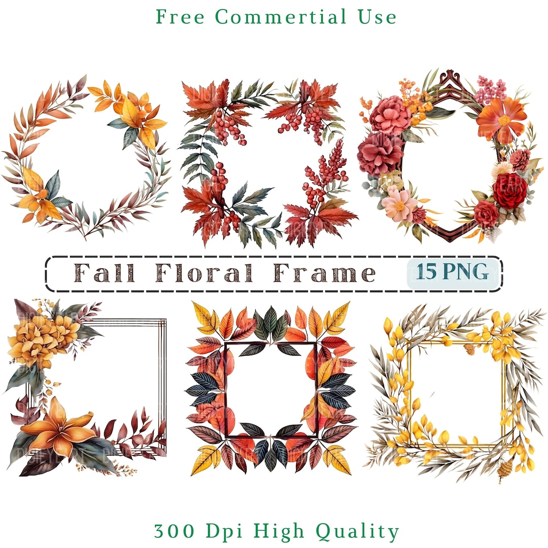 Autumn Floral Frame Clipart, Fall Frame Clip Art, Floral Frame PNG ...