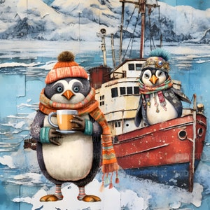 Whimsical Penguin Clipart, Quirky Penguin Bird Clip Art, Mixed Media ...