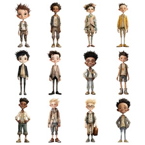 Whimsical Boys Clipart, Mixed Media Quirky Boy CU Clip Art, Cute Kids ...