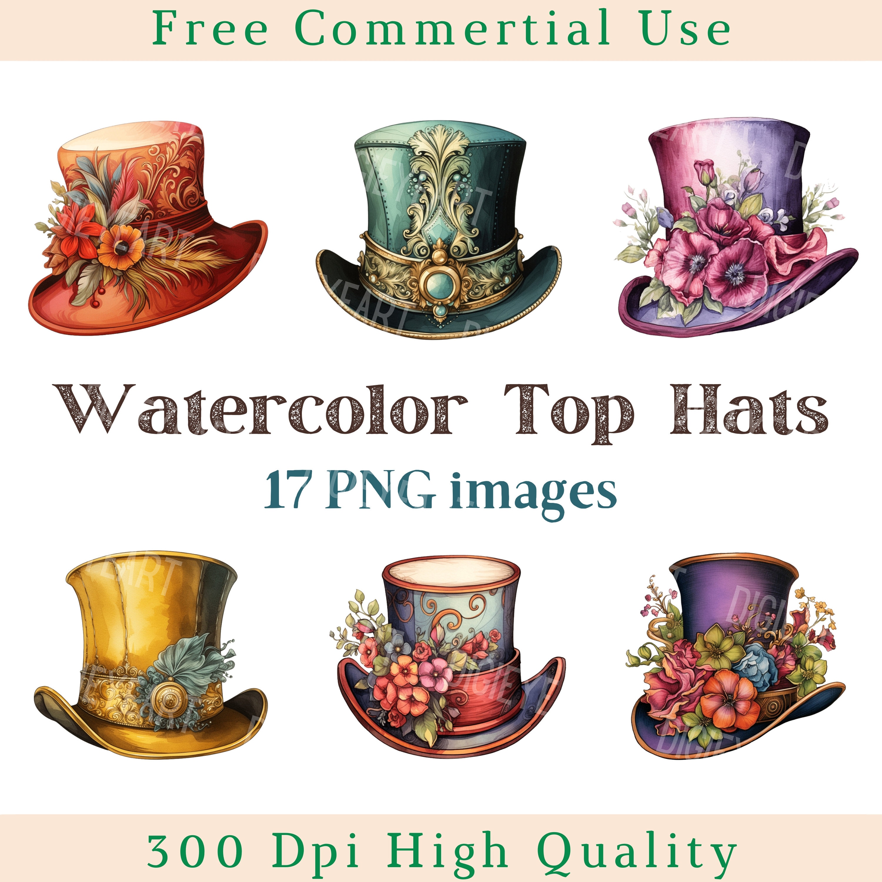 Watercolor Vintage Top Hat Clipart Top Hat Clip Art Cylinder - Etsy