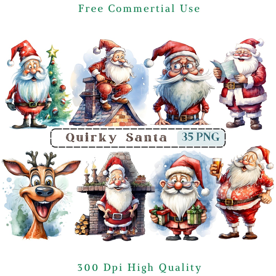 Quirky Santa Clipart, Christmas Santa CU Clip Art, Santa Graphics PNG ...