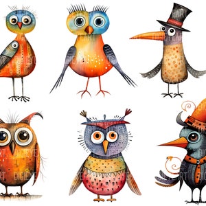 Whimsical Birds Clipart, Whimsical Sceens Paper Jpg, Mixed Media Quirky ...