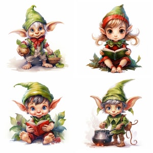 Watercolor Little Elves Clipart, Cute Elf Clip Art, Fairy Jpg, Forest ...