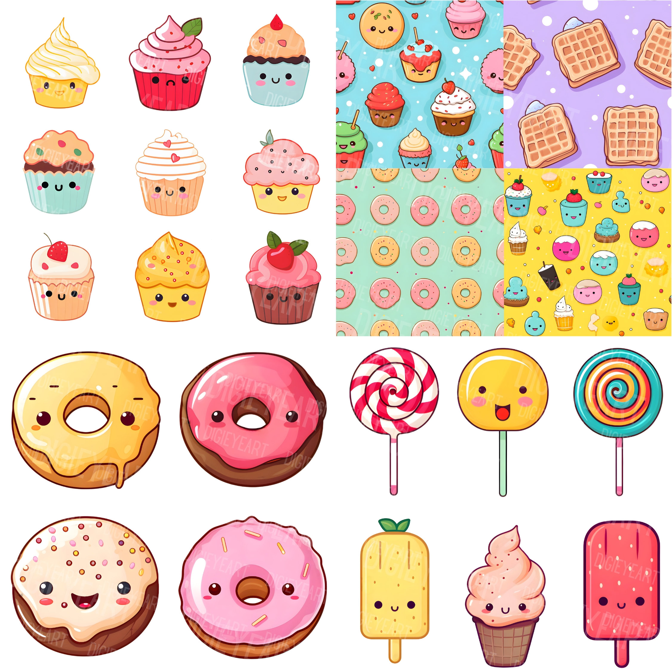 Kawaii Sweets Clipart Bundle, Kawaii Cakes Clip Art, Candies and Ice ...