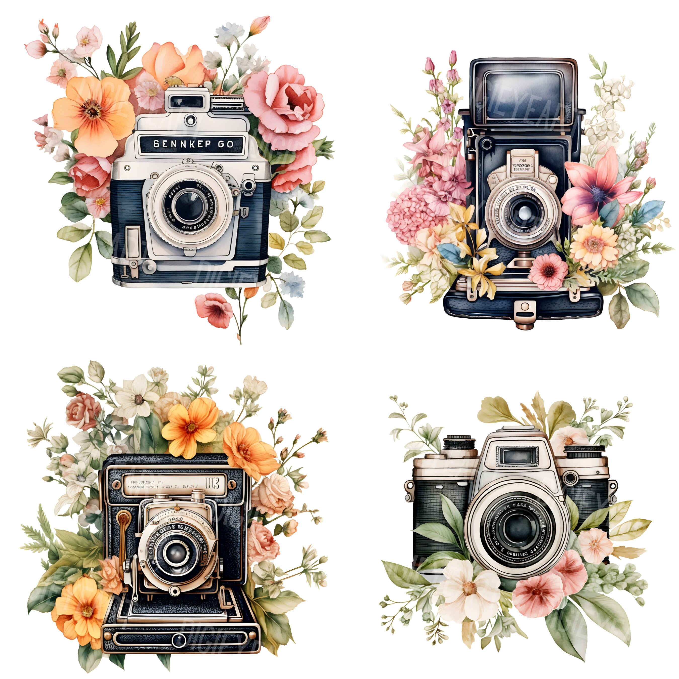 Vintage Photocamera Clipart Retro Camera Clip Art Floral - Etsy