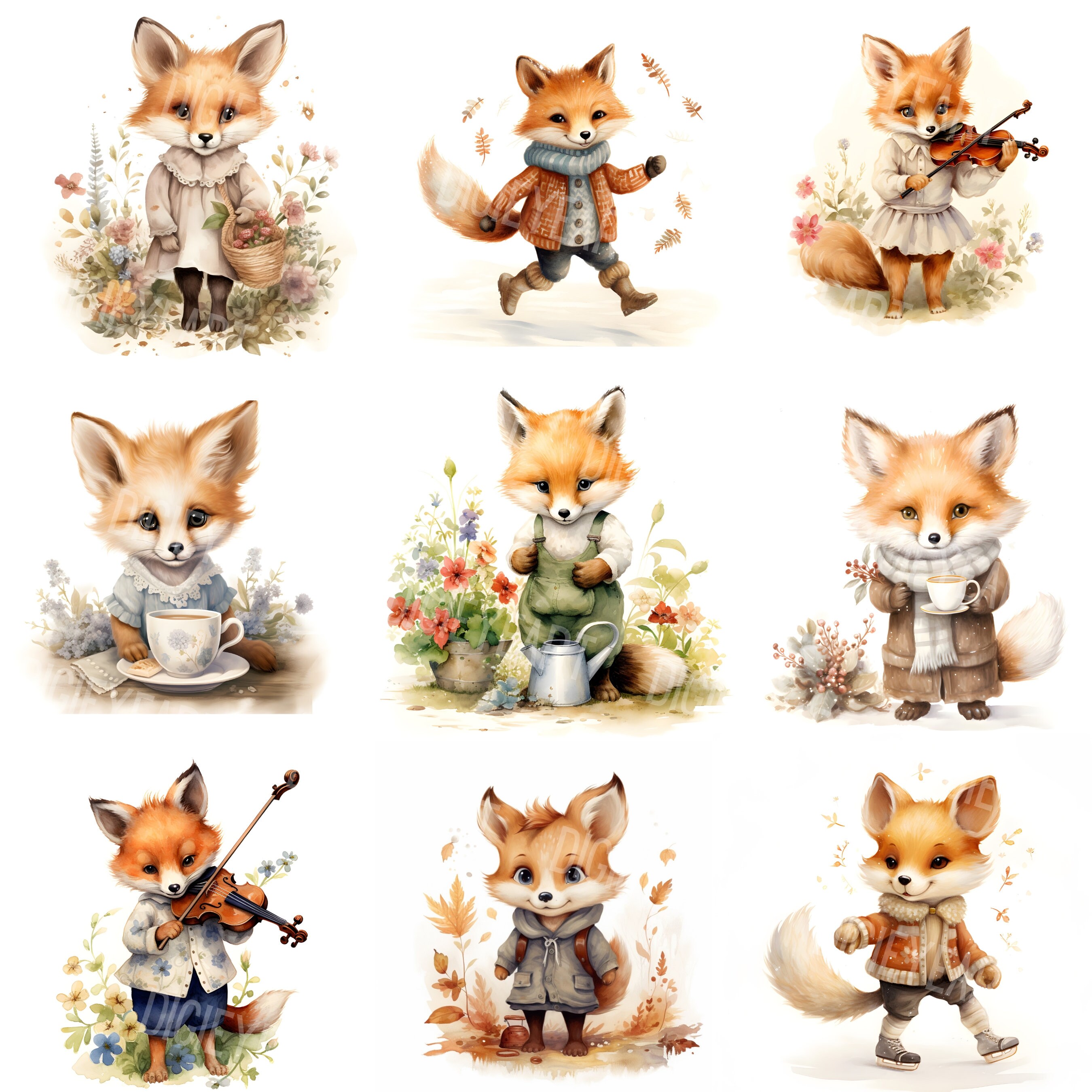 Cute Vintage Foxes Clipart Retro Fox Clip Art Animal Jpg - Etsy